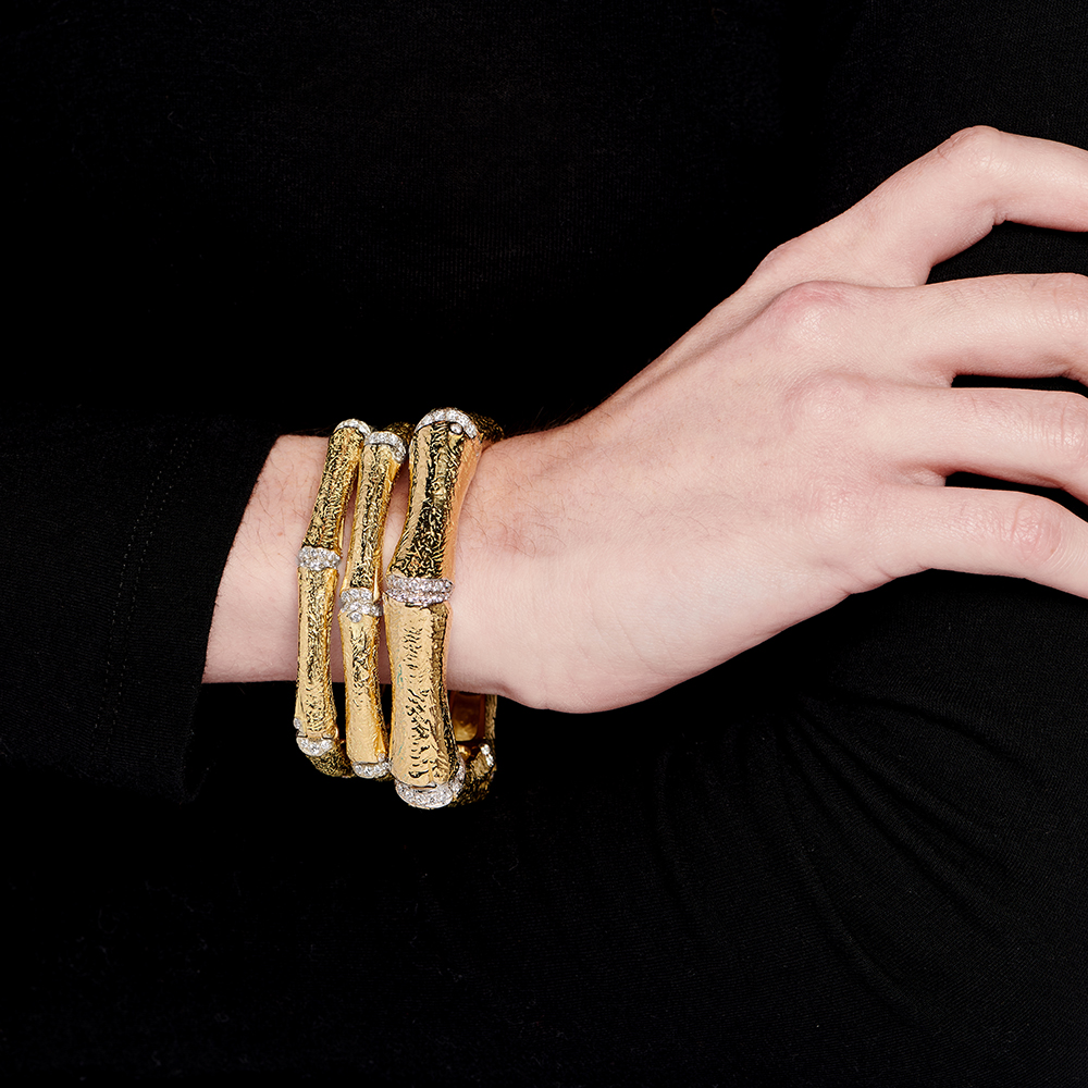 Small and Large Hinged "Bamboo" Bangles with Diamonds - Katy Briscoe ...